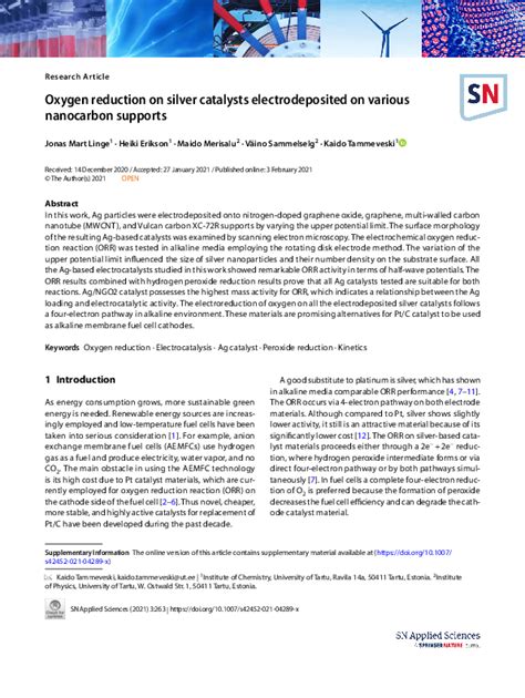 Pdf Oxygen Reduction On Silver Catalysts Electrodeposited On Various Nanocarbon Supports
