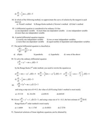 Multiple Choice Questions Numerical Methods PDF