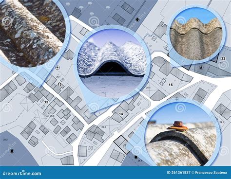 Mapping Of Asbestos Containing Roofs In Our Cities Concept With Imaginary City Map Stock Image