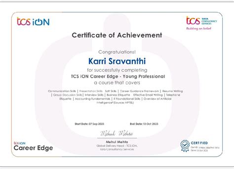 Lakshmi Sravanthi Karri On Linkedin Tcs Tcsion Careeredge