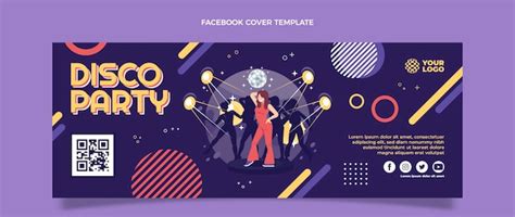 플랫 디스코 파티 소셜 미디어 표지 템플릿 무료 벡터