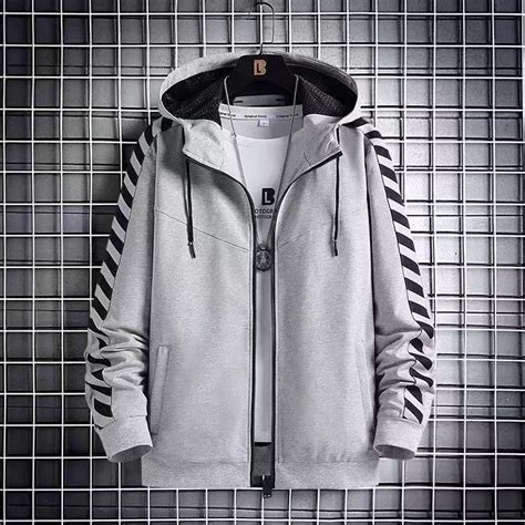 เสื้อกันหนาวผู้ชาย เสื้อแจ็คเก็ตแขนยาวแบบมีซิป มีฮู้ด ผ้าสำลี เนื้อผ้า