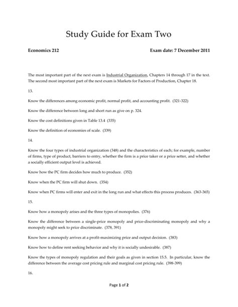 Econ212 Study Guide For Exam Two