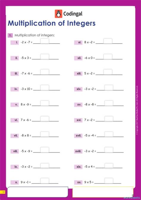M G08t01 Wc03 Multiplication Of Integers Interactive Worksheet Topworksheets