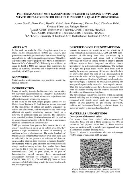 Pdf Performance Of Mox Gas Sensors Obtained By Mixing P Type And N Type Metal Oxides For