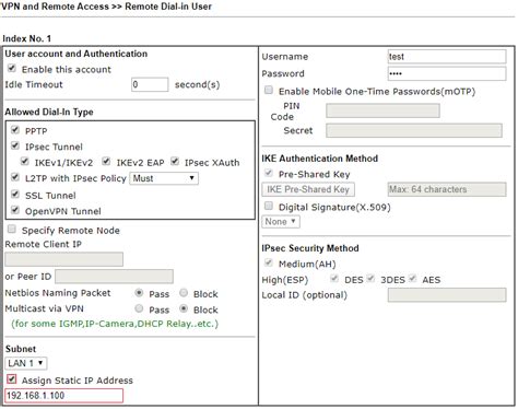 przydzielanie adresów ip klientom vpn draytek