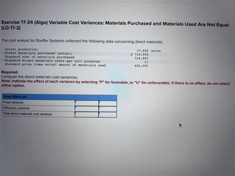 Solved Exercise 17 24 Algo Variable Cost Variances