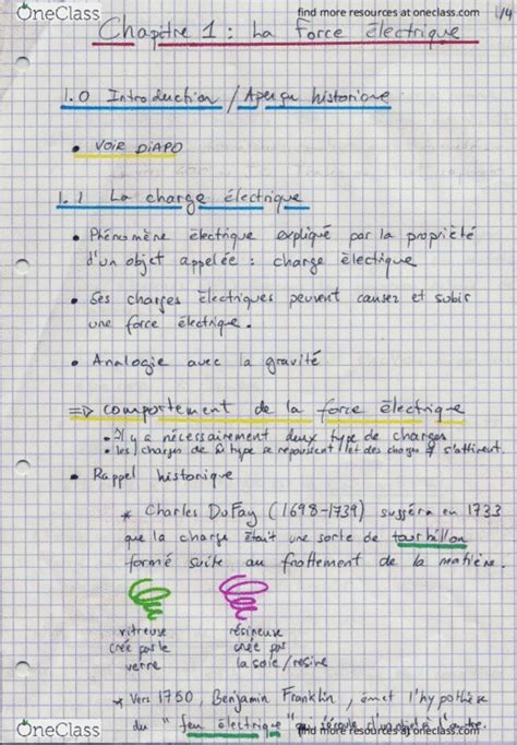 Phy 1722 Lecture 1 Phy1722 Class 1 La Force électrique Oneclass