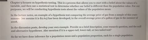 Solved Chapter Focuses On Hypothesis Testing This Is A Chegg Com