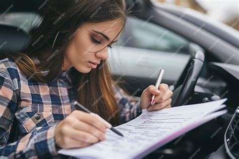 Woman Taking Her Drivers License Test In Vehicle Premium Ai Generated