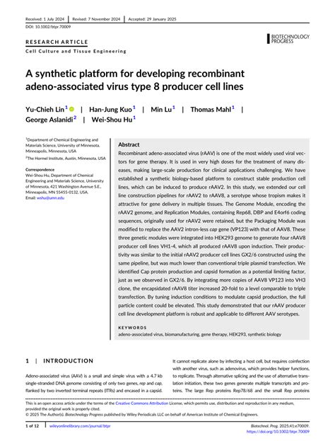 Pdf A Synthetic Platform For Developing Recombinant Adeno‐associated