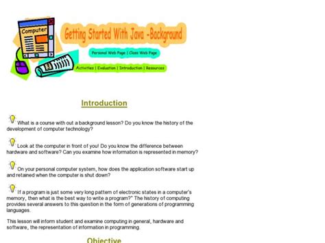 Getting Started With Java Background Lesson Plan For 10th 12th Grade