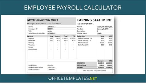Employee Payroll Calculator OFFICETEMPLATES NET