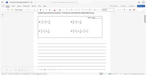 Fractions Error Analysis Practice Addition Subtraction Multiplication