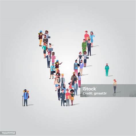 큰 사람들 군중 모이는 모양 문자 V 다른 직업 직원 그룹 함께 영어 알파벳 개념 전체 길이 서 다양에 대한 스톡 벡터 아트 및 기타 이미지 Istock