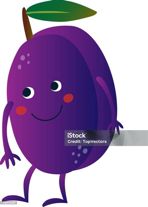 귀여운 매화 재미 과일 만화 캐릭터와 재미있는 얼굴 벡터 일러스트 과일에 대한 스톡 벡터 아트 및 기타 이미지 과일 귀여운 다리 신체 부분 Istock