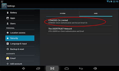 import your comodo personal authentication cert with android devices