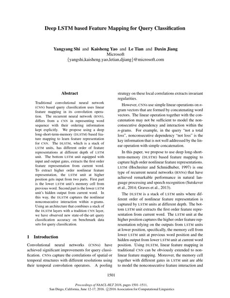 pdf deep lstm based feature mapping for query classification