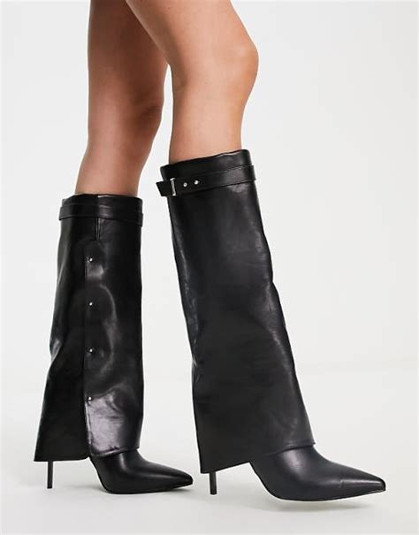 Asos Design Clearly Overknee Stiefel In Schwarz Mit Hohem Absatz Und Umgeschlagenen Schaft