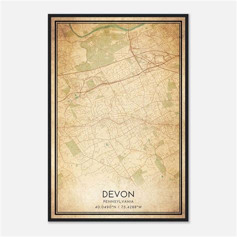 Vintage Devon Pennsylvania Map Poster Devon Pa City Road Wall Art Print Custom Maps And Posters