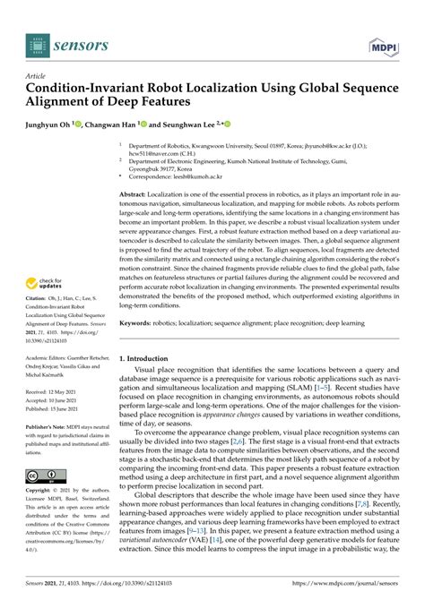 Pdf Condition Invariant Robot Localization Using Global Sequence Alignment Of Deep Features