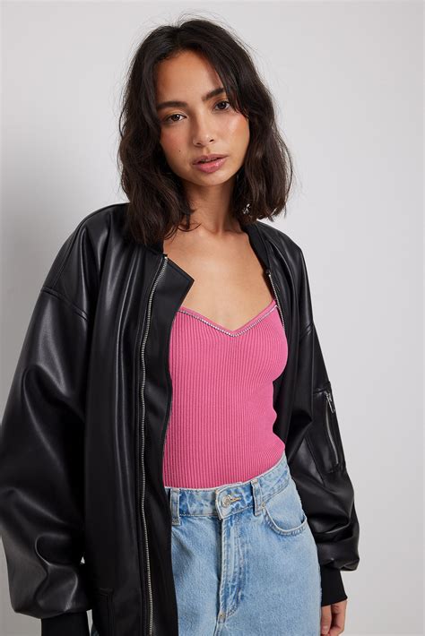 Fine Knitted Rhine Stone Detail Top Pink Na Kd