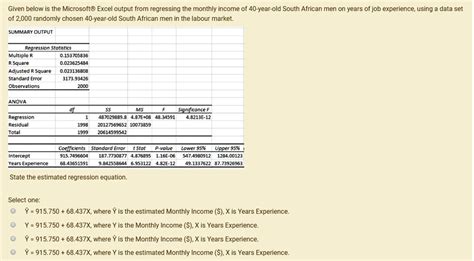 solved given below is the microsoft excel output from regressing the