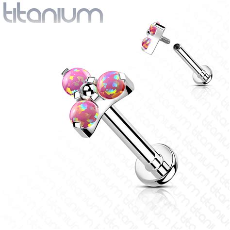 Implant Grade Titanium Internally Threaded Flat Back Labret With 3 Opal