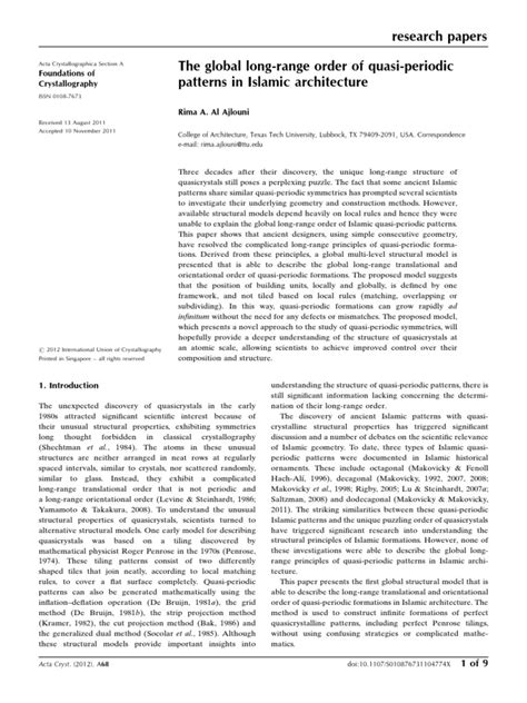 Pdf The Global Long Range Order Of Quasi Periodic Patterns In Islamic Architecture Dokumen Tips