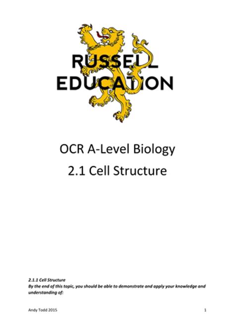 ocr a level biology course notes cell structure teaching resources