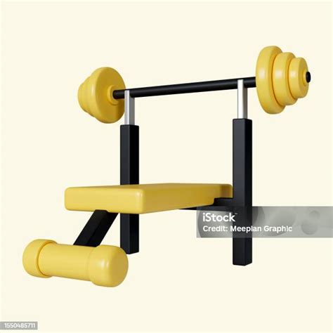 3d 벤치 프레스 피트니스와 건강 운동기구 아이콘은 노란색 배경에 분리되어 있습니다 3d 렌더링 그림입니다 클리핑 패스 3차원 형태에 대한 스톡 사진 및 기타 이미지