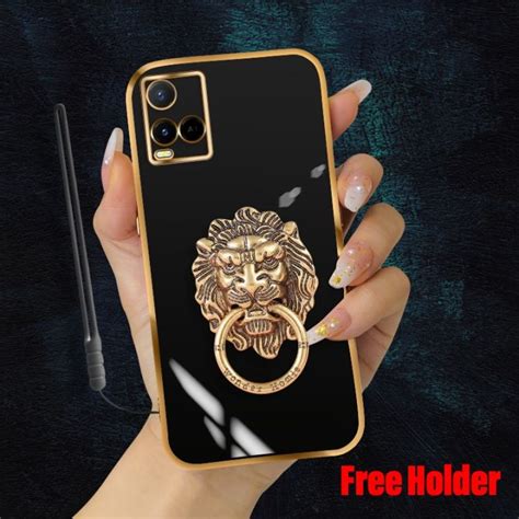 Felmyst Golden Lion Case For Vivo Y33s Ins Fashion Luxury Metal Stand