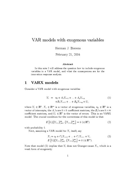 Varx Pdf Vector Autoregression Hypothesis