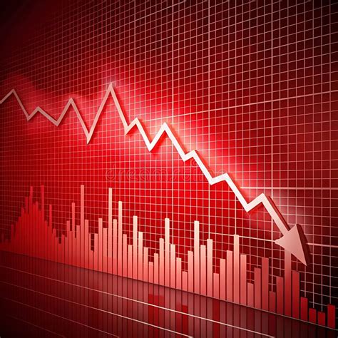 The Image Contains A Red And White Downward Trending Line Graph With A Large Arrow Pointing Down
