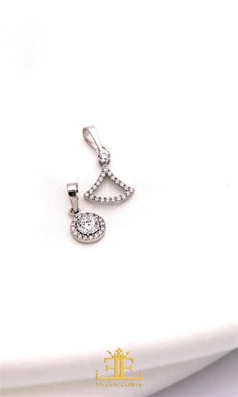 آویز دایره نگینی سنگ تخت کوچک سفید الی گلد گالری