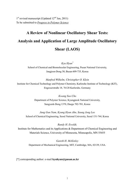 Pdf A Review Of Nonlinear Oscillatory Shear Tests Analysis And