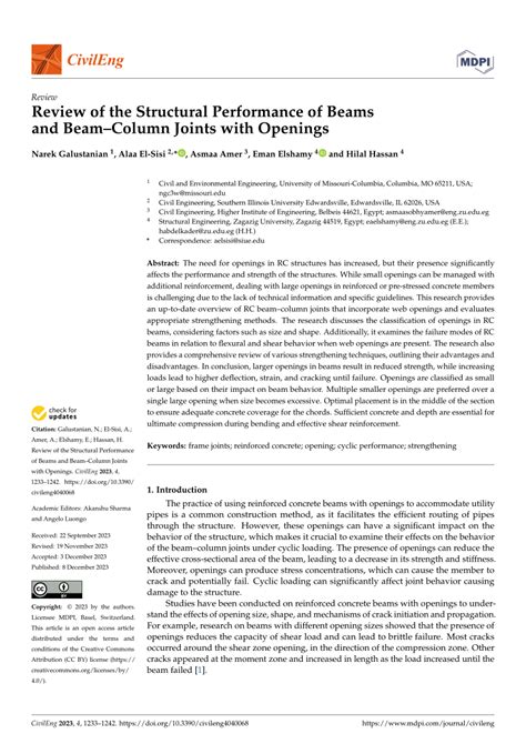 PDF Review Of The Structural Performance Of Beams And Beam Column Joints With Openings