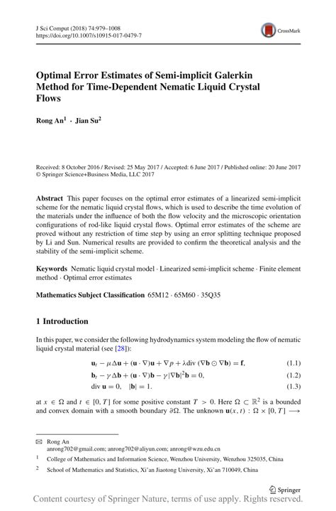 Optimal Error Estimates Of Semi Implicit Galerkin Method For Time Dependent Nematic Liquid