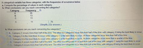 Solved A Categorical Variable Has Three Categories With The