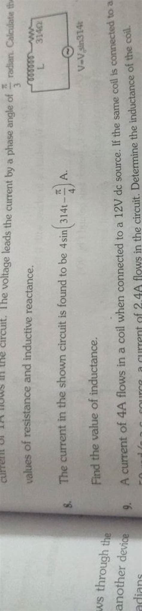 values of resistance and inductive reactance filo