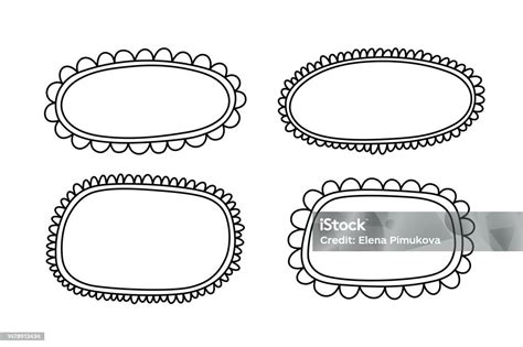 낙서 타원형과 사각형 가리비 프레임 손으로 그린 가리비 가장자리 사각형과 타원 모양 간단한 라벨 양식 플라워 실루엣 레이스