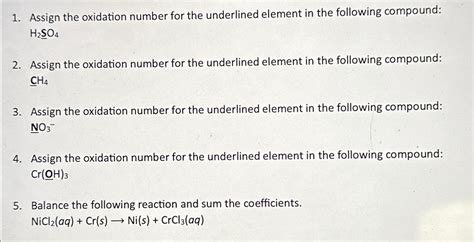 Assign The Oxidation Number For The Underlined