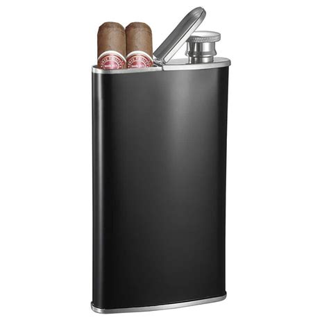 Visol Edian 4 Oz Black Matte Built In 2 Cigar Holder Stainless Steel