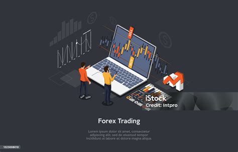 어두운 배경에 사람과 개체와 구성 벡터 등대 일러스트레이션 만화 3d 스타일 외환 거래 직업 온라인 현대 예측 비즈니스 노트북