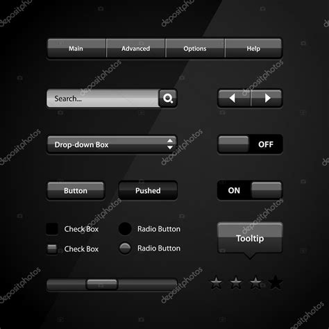 Clean Dark User Interface Controls Web Elements Website Software UI Buttons Switchers