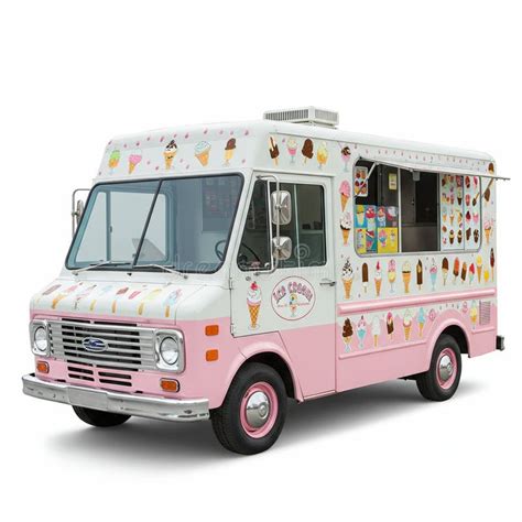 White And Pink Ice Cream Truck With Playful Cone And Dessert Graphics