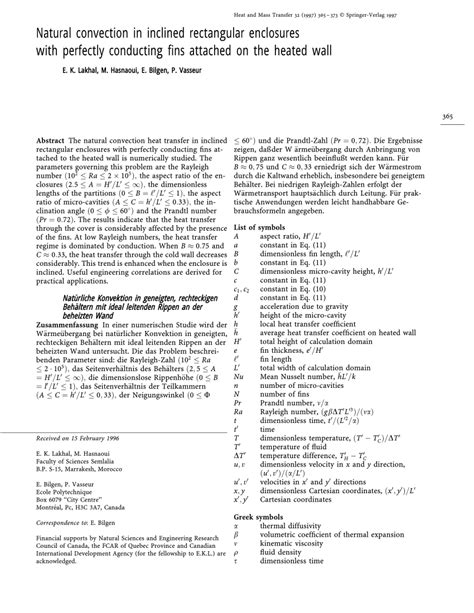 Pdf Natural Convection In Inclined Rectangular Enclosures With Perfectly Conducting Fins