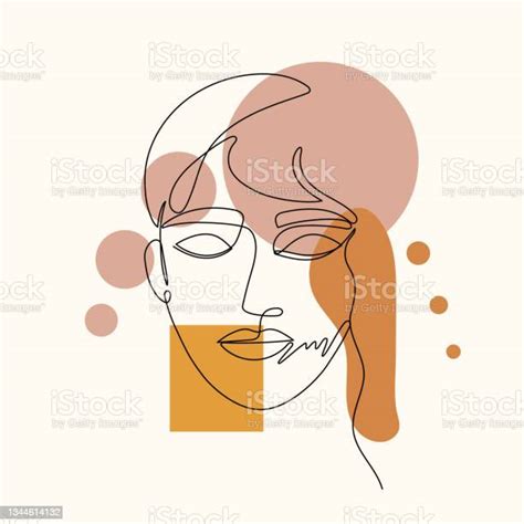 기하학적 모양의 포스터 라인 여성 얼굴 한 줄 그리기 스타일입니다 디자인 의류 카드 메모장 포스터에 대한 벡터 일러스트레이션