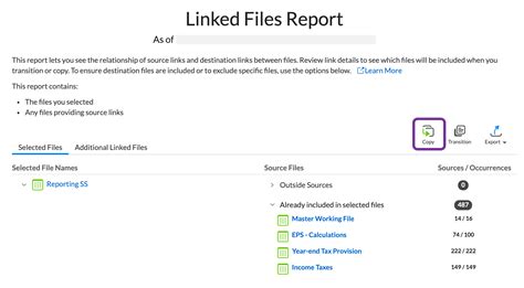 Use The Linked Files Report Support Center