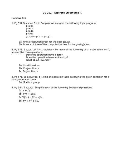 4 Solved Problems On Discrete Structure Ii Homework 6 Cs 251 Docsity